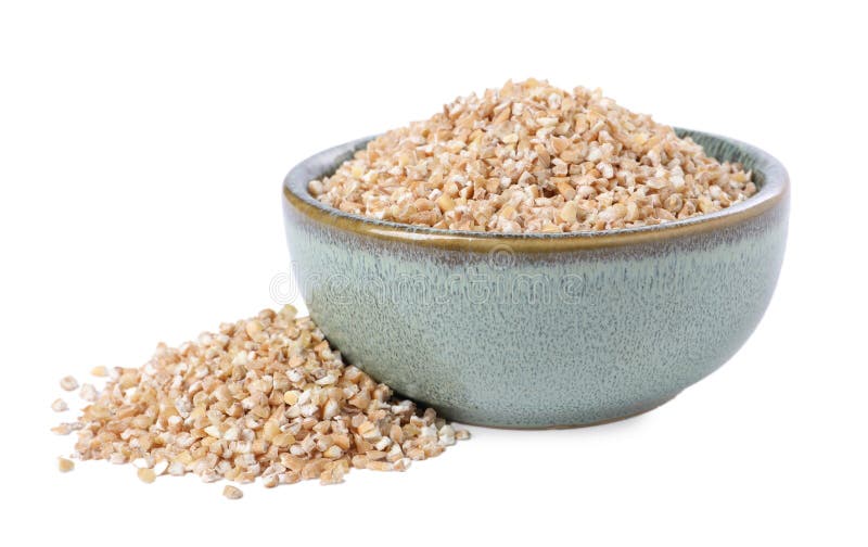 Dry Wheat Groats in Bowl Isolated on White Stock Image - Image of ...