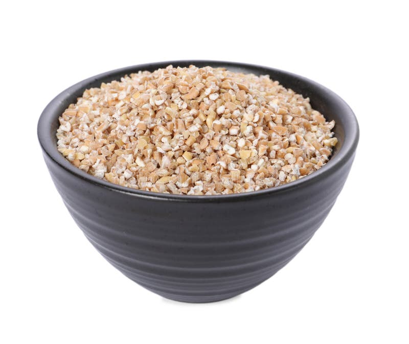 Dry Wheat Groats in Bowl Isolated on White Stock Photo - Image of ...