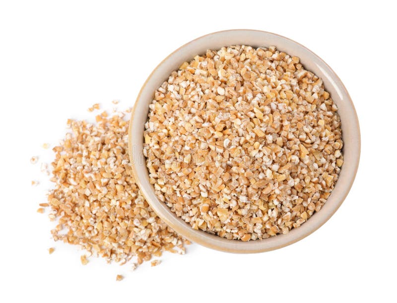 Dry Wheat Groats in Bowl Isolated on White, Top View Stock Photo ...