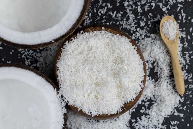 Dry White Coconut Chips for Adding To Desserts Stock Image - Image of ...