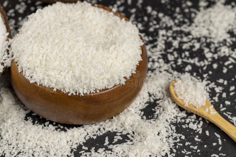 Dry White Coconut Chips for Adding To Desserts Stock Photo - Image of ...