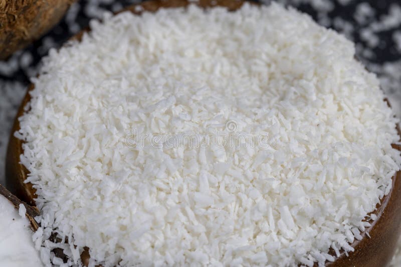 Dry White Coconut Chips for Adding To Desserts Stock Photo - Image of ...