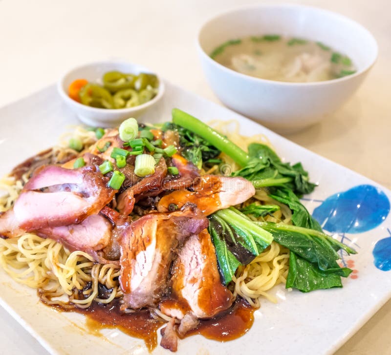 Dry Wonton Mee with Char Siew Stock Photo - Image of roasted, pork ...