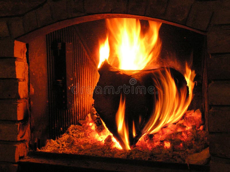 Dry Wood Burning in a Fireplace Stock Image - Image of heart, fire ...