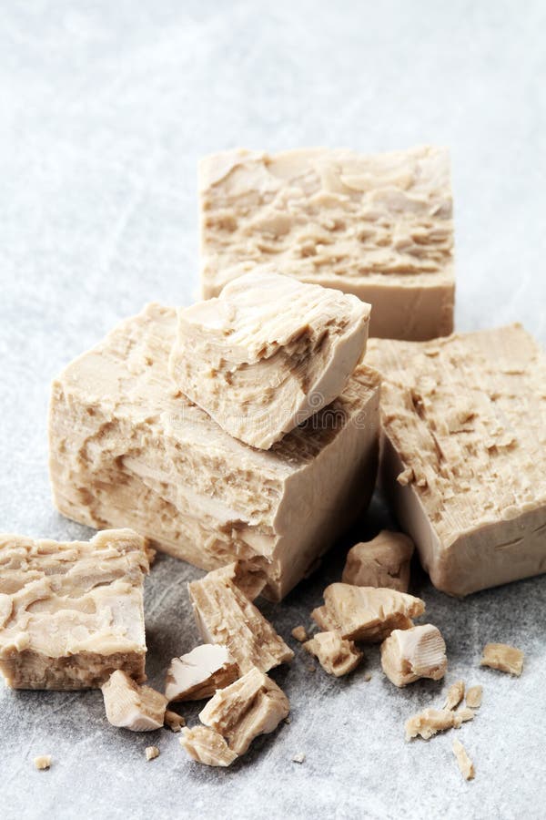 Dry Yeast Crumbled and Yeast Block for Baking on Background Stock Image ...