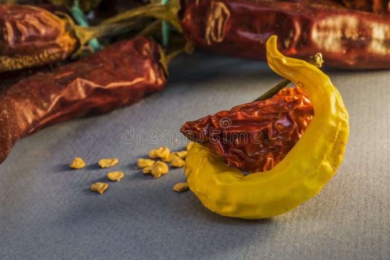Dry Yellow and Red Hot Peppers with Seed Stock Photo - Image of garden ...