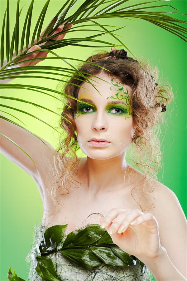 Dryad girl with fern stock photo. Image of makeup, fern - 16032768