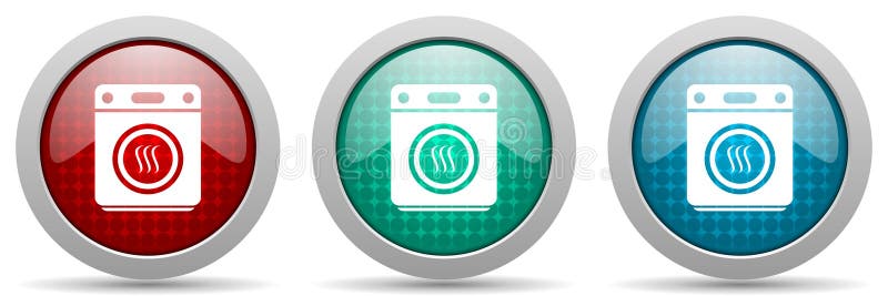 Dryer Machine, Laundry Vector Icon Set, Glossy Web Buttons Collection ...