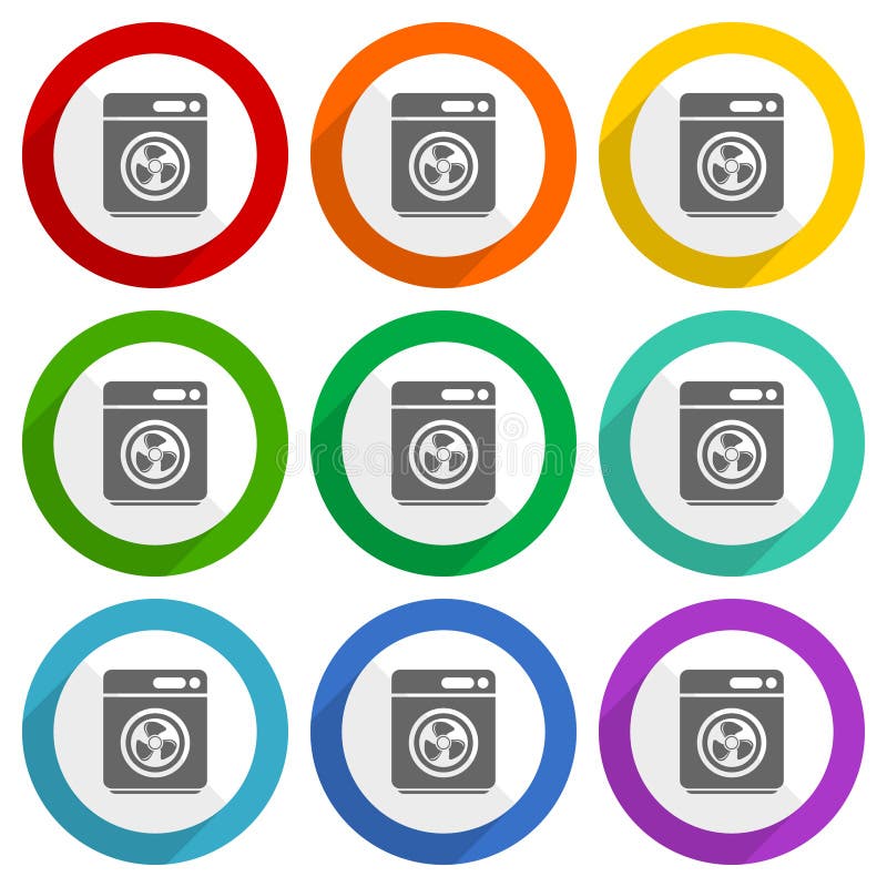Dryer Machine, Laundry Vector Icons, Flat Design Colorful Web Buttons ...
