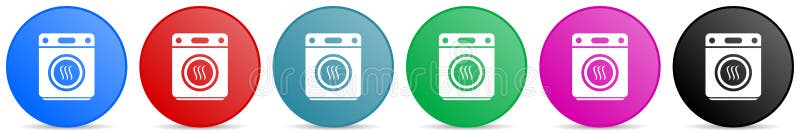 Dryer Machine, Laundry Vector Icons, Set of Circle Gradient Buttons in ...