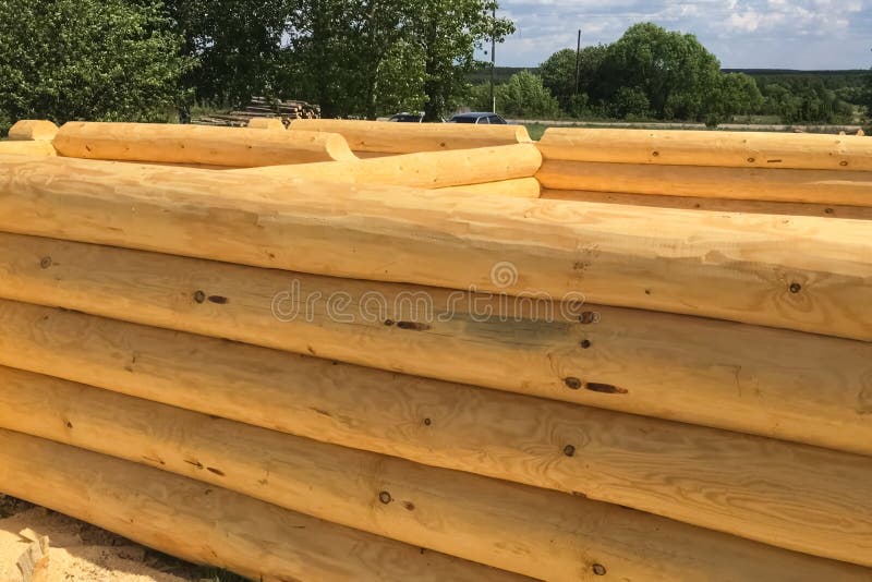 Drying and Assembly of Wooden Log House at a Construction Base Stock ...