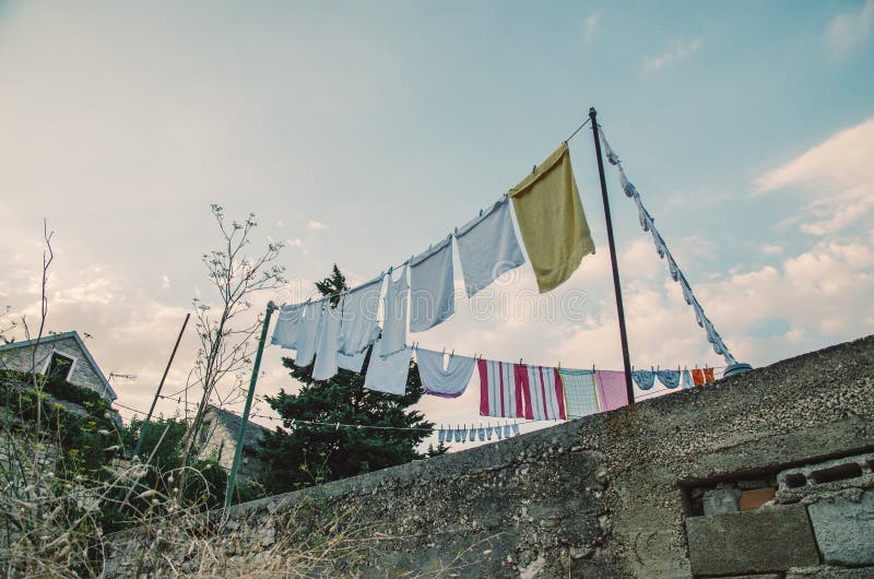 Drying clother on the rope stock image. Image of color - 173530669
