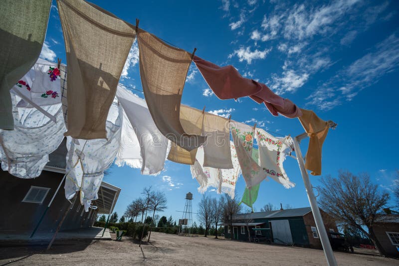 Drying Clothes in the Clothesline Stock Photo - Image of clothespin ...