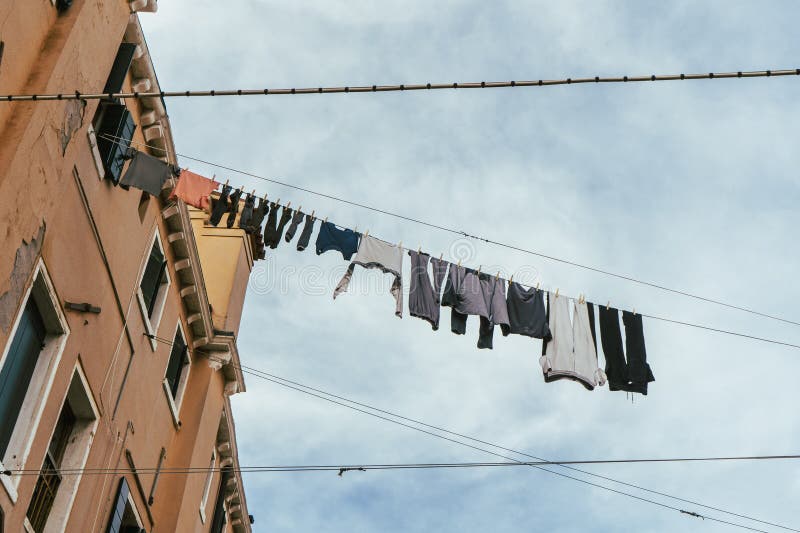Drying Clothes on Clotheslines in Venice, Italy Stock Image - Image of ...