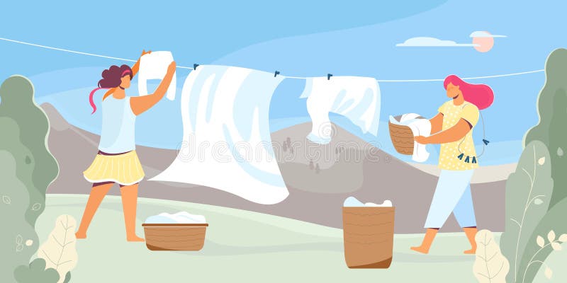 Drying Clothes Flat Composition Stock Vector - Illustration of domestic ...
