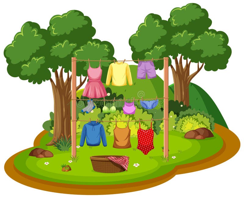 Drying Clothes in Outdoor Scene Stock Vector - Illustration of cartoon ...