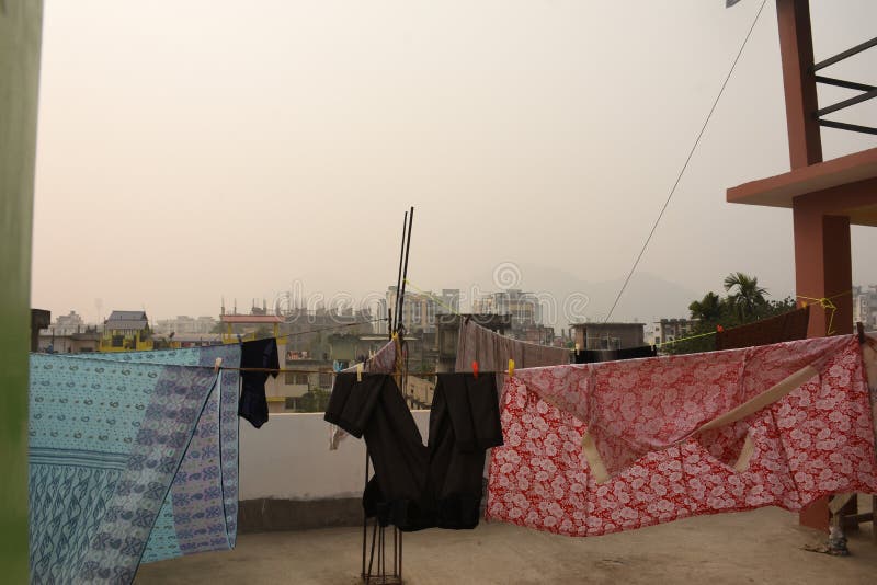 Drying Clothes Outside Home . Clothing. Laundry Stock Image - Image of ...