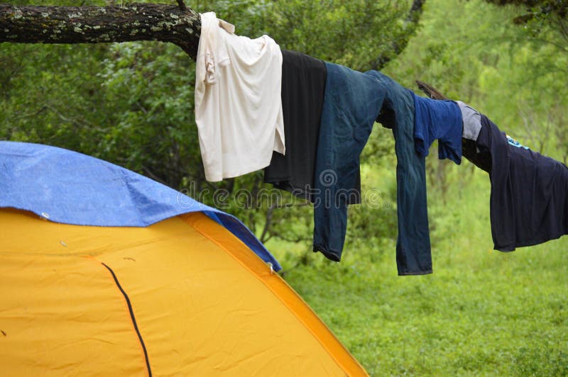 Drying Clothes on Tree Limb Stock Image - Image of hanging, camp: 56327105