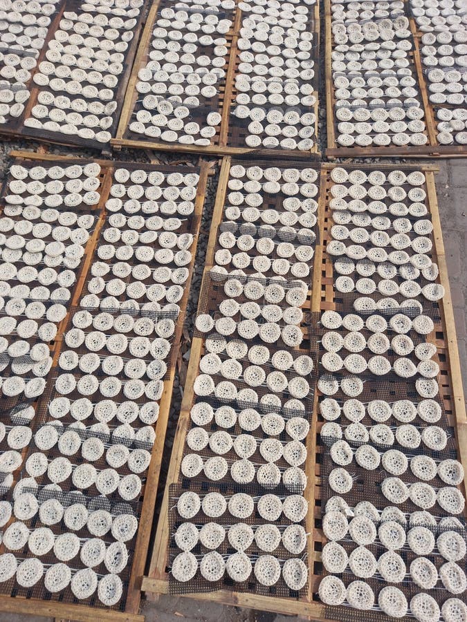 Drying the Crackers on Woven Bamboo before Frying Stock Photo - Image ...