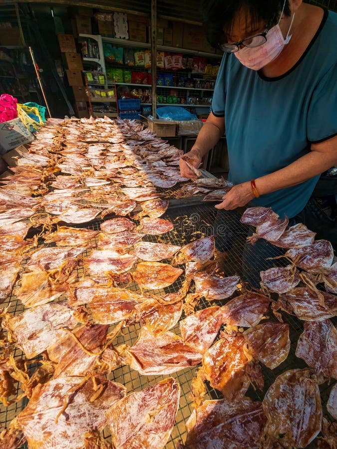 Drying the Dried Squid at the Shop Editorial Stock Photo - Image of ...