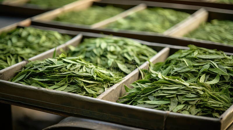 Drying Green Tea Tea Leaves Stock Illustration - Illustration of ...
