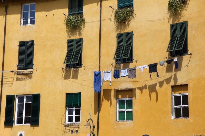 Drying Laundry on a Clothesline in Lucca, Italy Stock Photo - Image of ...