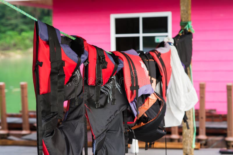 Drying Life Jackets on the Clothes Rail Stock Photo - Image of outdoors ...