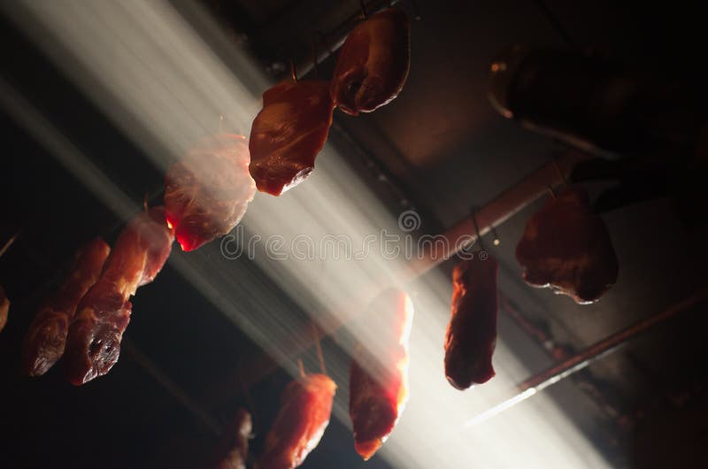 Drying meat to smoke stock image. Image of food, smoked - 23944237