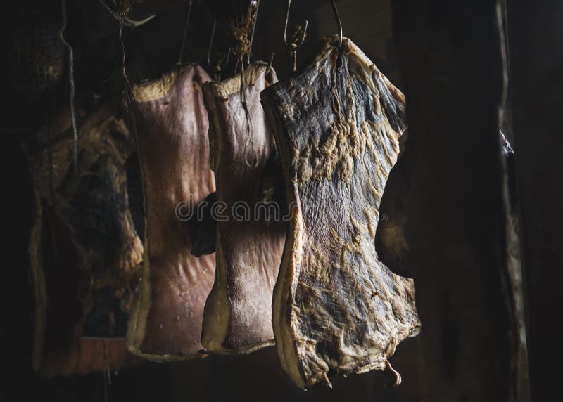Drying Pork Belly, Domestic Style Stock Photo - Image of rural, food ...