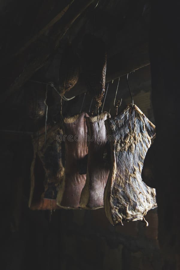 Drying Pork Meat, Domestic Style Stock Photo - Image of process, indoor ...