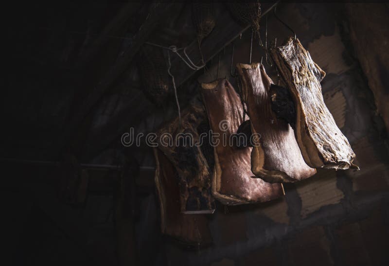 Drying Pork Meat, Domestic Style Stock Photo - Image of smoked, rural ...