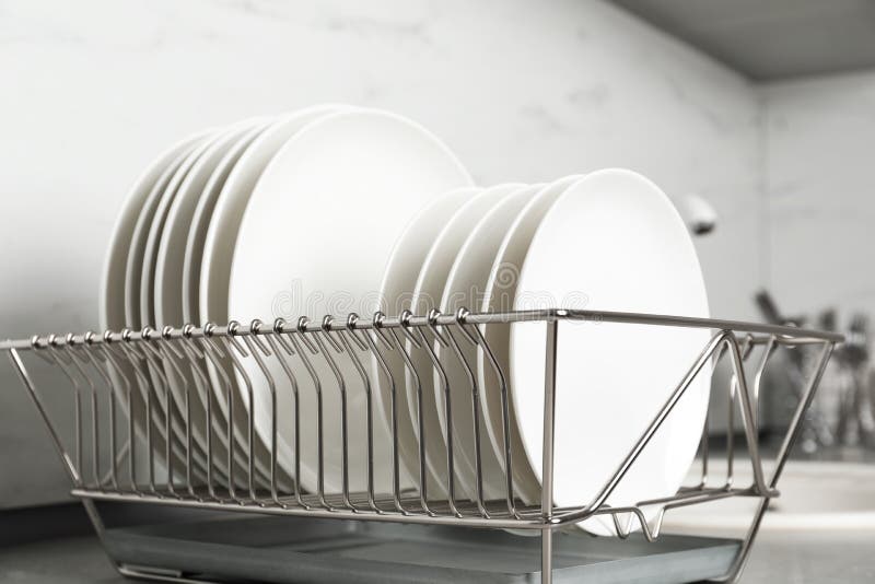 Drying Rack with Clean Dishes Stock Photo - Image of countertop ...
