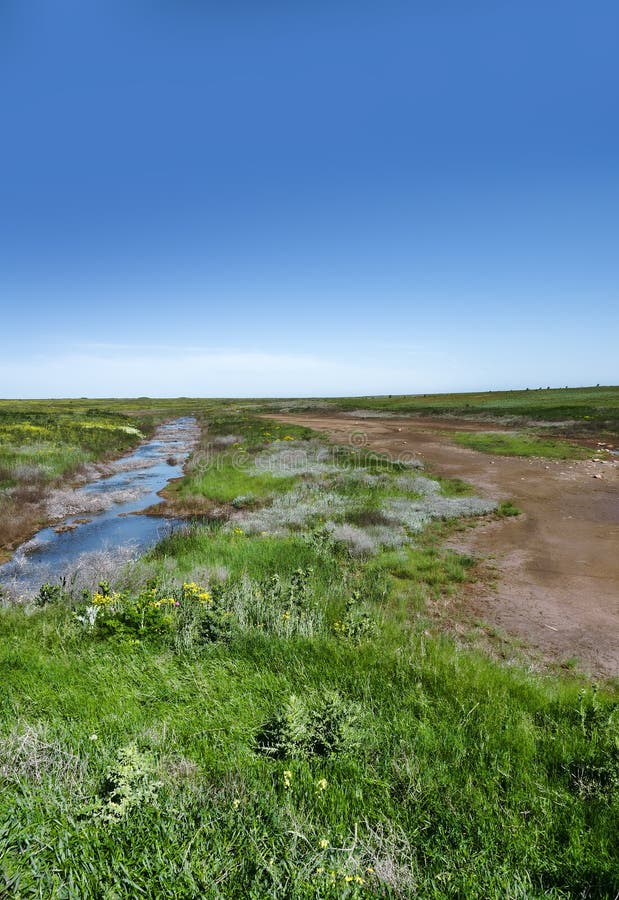 A Drying River in the Spring Steppe Stock Image - Image of arid, lakes ...