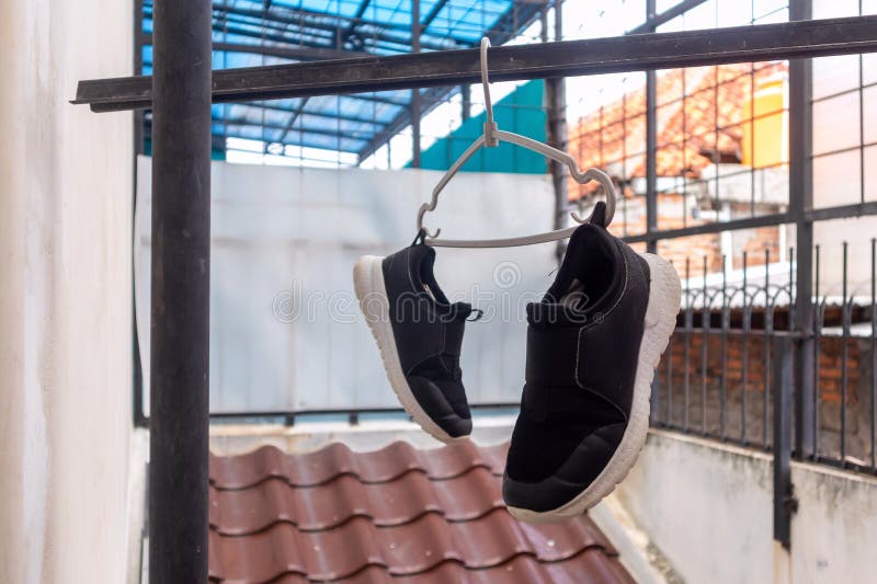 Drying School Shoes in the Sun at Home Stock Photo - Image of clean ...
