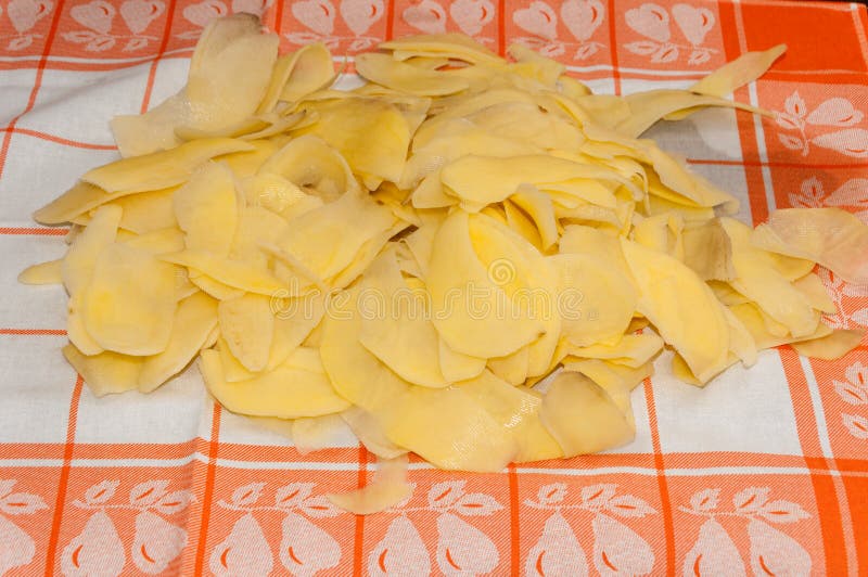 Drying Sliced Potato Chips on the Kitchen Towel Stock Photo - Image of ...