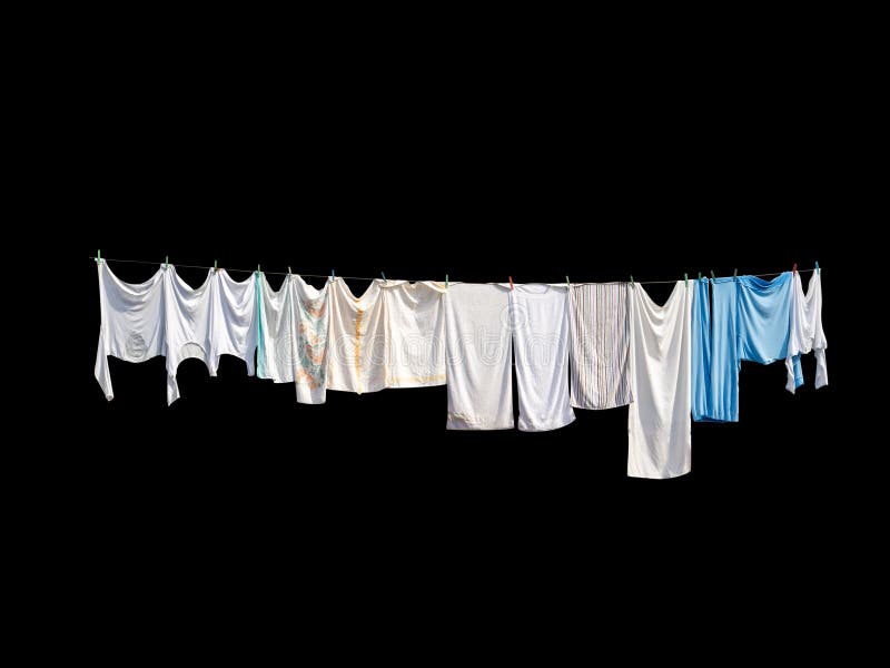 Drying Textile Cloth on Rope Isolated on Black Stock Photo - Image of ...