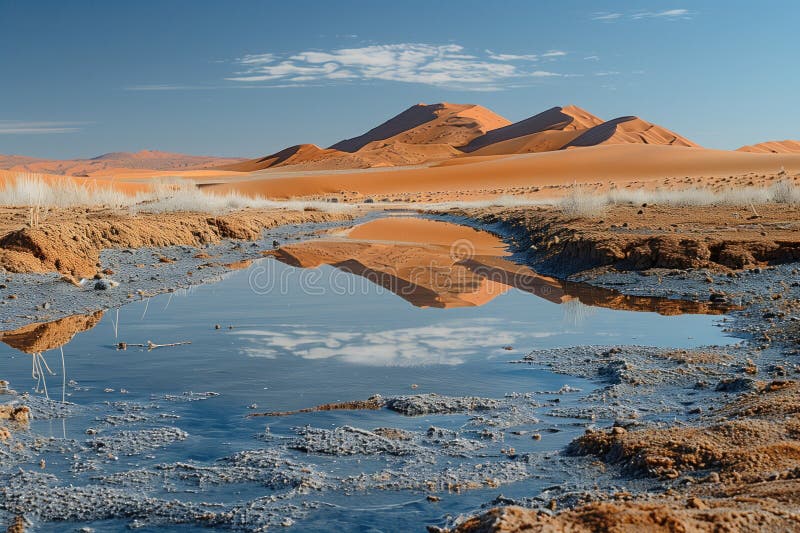 Drying Up Water Source in the Desert Stock Illustration - Illustration ...