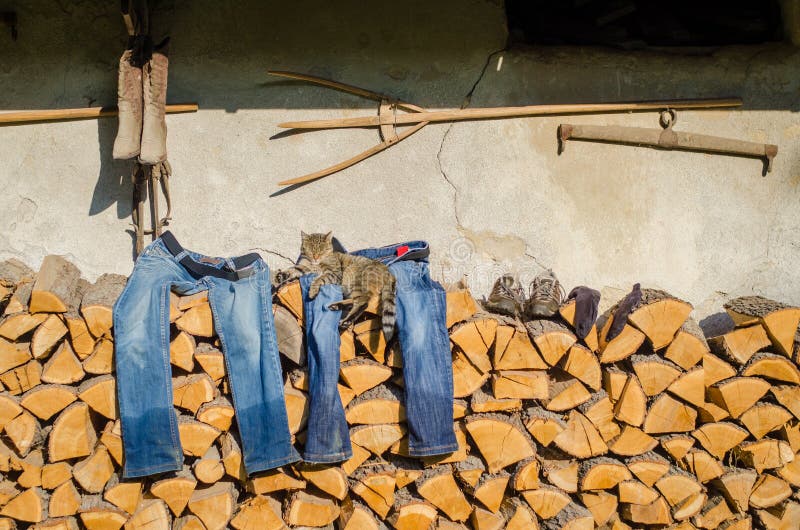 Drying Wet Clothes after Work on the Rural. Rural Shed, Rural ...