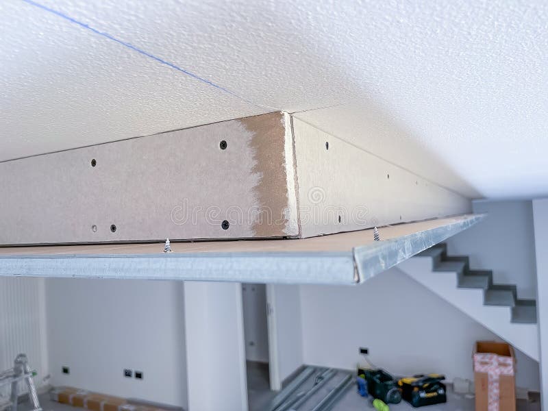 Drywall Ceiling Under Construction, Ready for Led Strips Illumination ...
