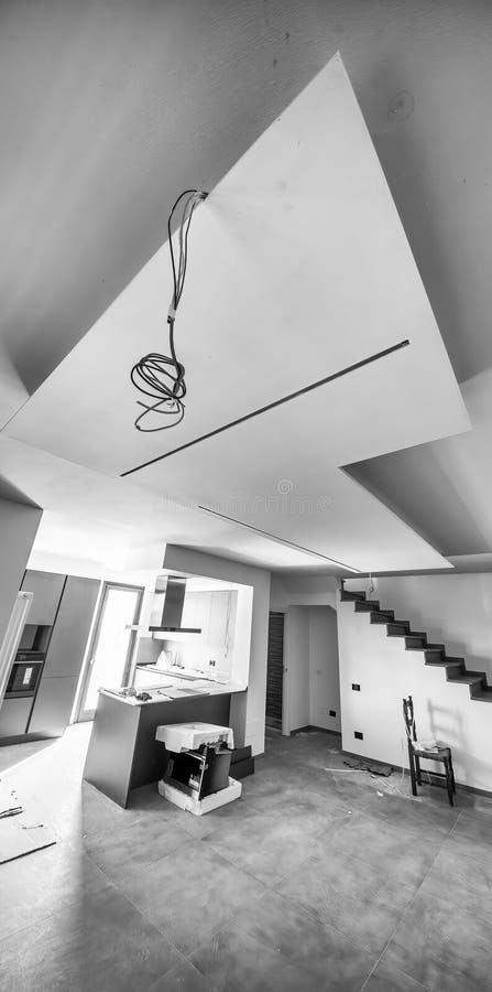 Drywall Ceiling Under Construction, Ready for Led Strips Illumination ...