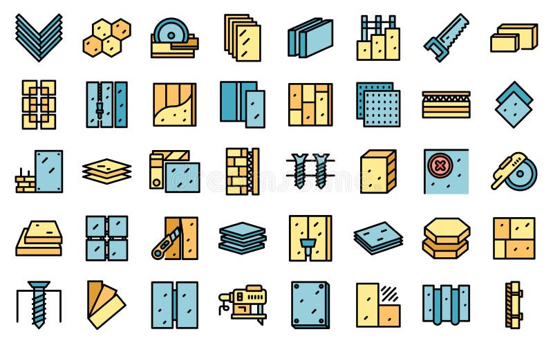 Drywall Icons Set Vector Flat Stock Vector - Illustration of isolated ...