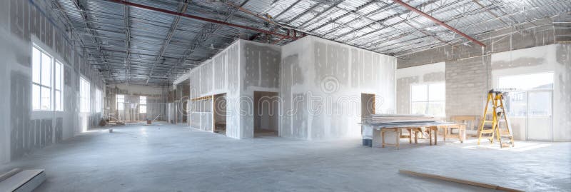 Drywall Installation in a Spacious Studio with Clear Upper Space and ...