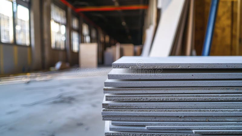 Drywall Sheets Stacked Against Wall in Construction Site Industrial ...
