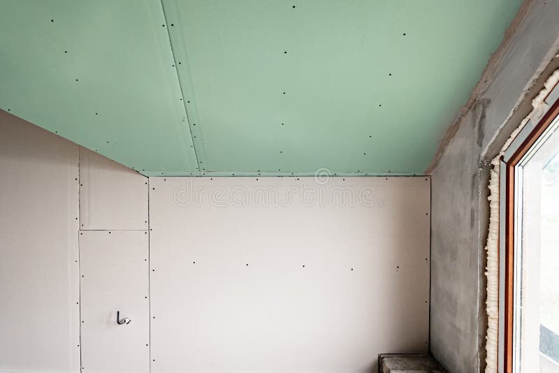 Drywall Wall Home Interior Decoration at Construction Site. Stock Photo ...