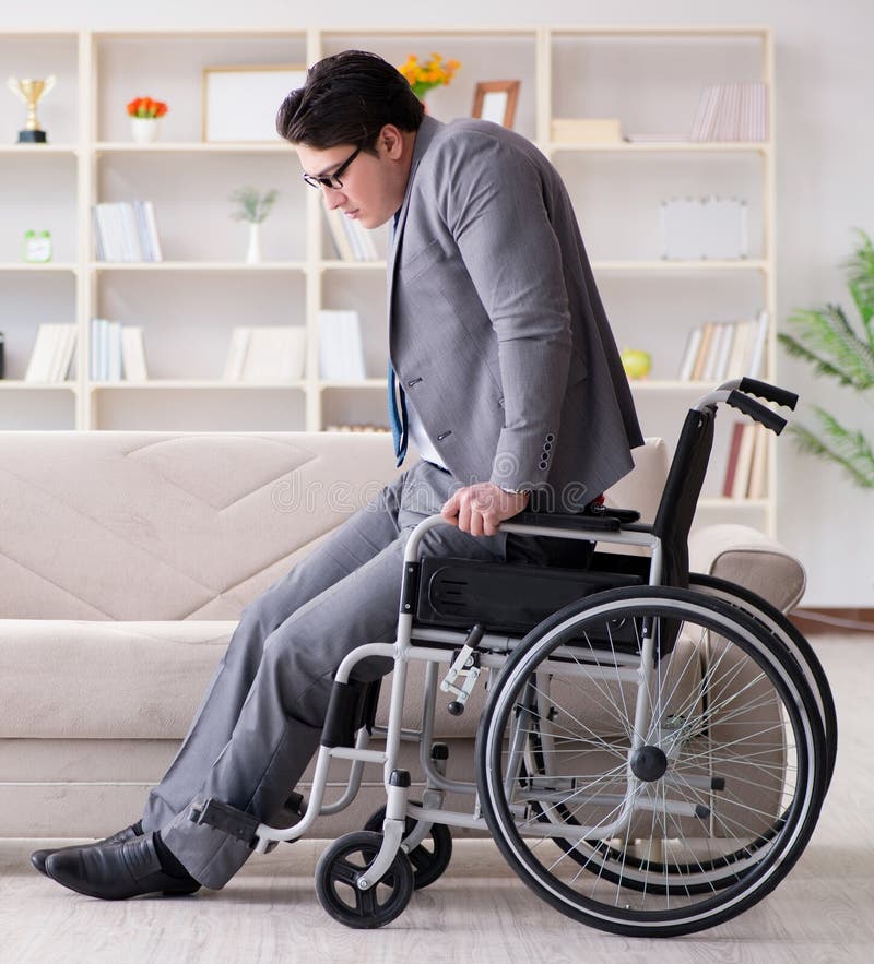 Dsabled Businessman on Wheelchair Working Home Stock Image - Image of ...