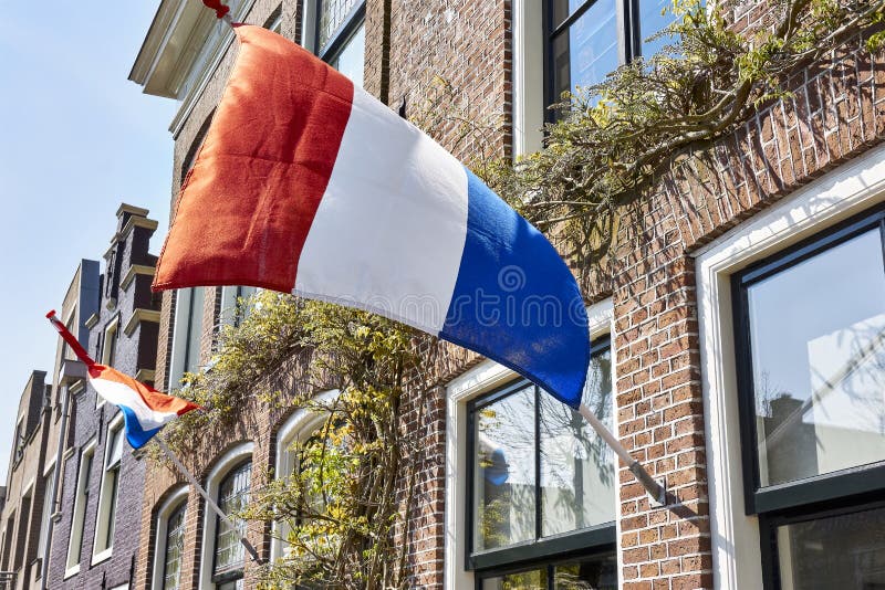 Dutch Flags on the Facade of a House Stock Image - Image of holiday ...