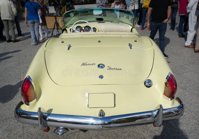 Kaiser Darrin Roadster 1954, Rear View, Yellow Satin Color Editorial ...