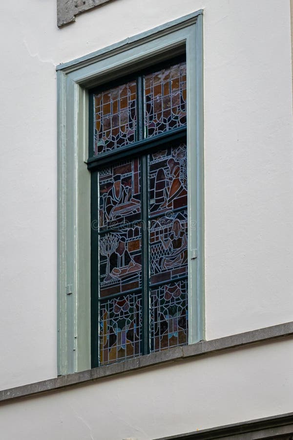 Ancient Stained Glass Window with Decorative Figures. Stock Image ...
