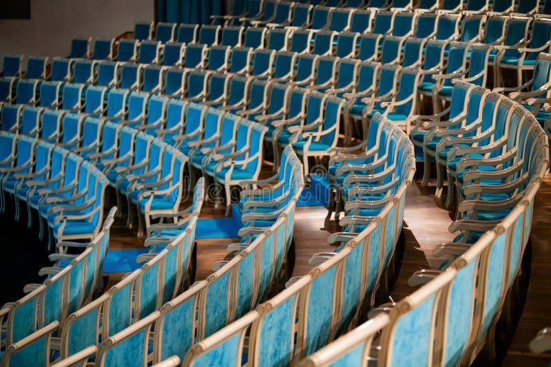 Rows of Luxurious, Expensive, Blue Chairs of Classical Design in ...