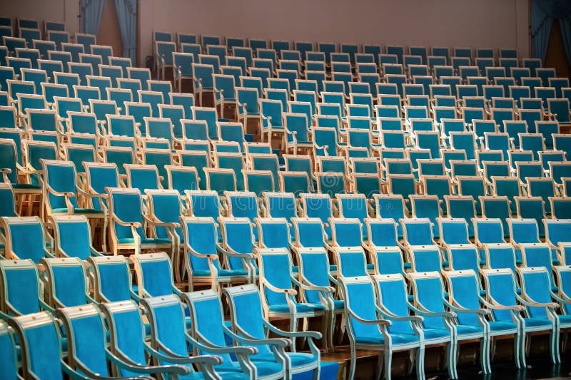 Rows of Luxurious, Expensive, Blue Chairs of Classical Design in the ...